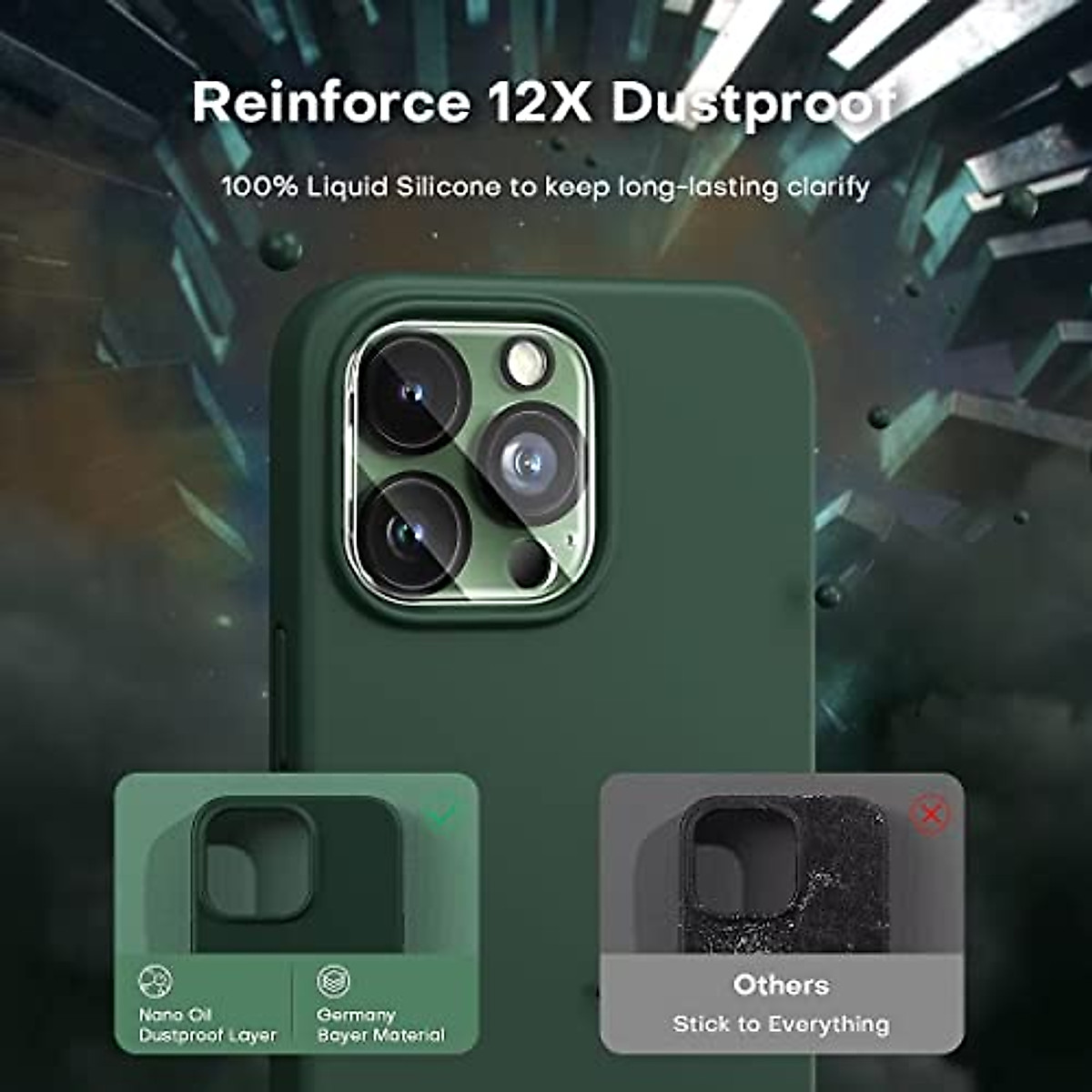 TOCOL 5 in 1 for iPhone 13 Pro Max Case, with 2 Pack Screen Protector + 2 Pack Camera Protector, Liquid Silicone [Anti-Scratch], Alpine Green