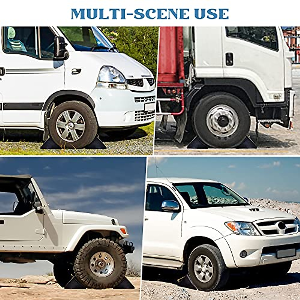 HOXWELL Rubber Wheel Chock with Rope Set of 4pcs, Heavy Duty RV Tire Chocks for Travel Trailers, Camper, Small Airplant, Cars, Motorcycle and Truck 4 Packs, 8" Length x 5" Width x 4" Height