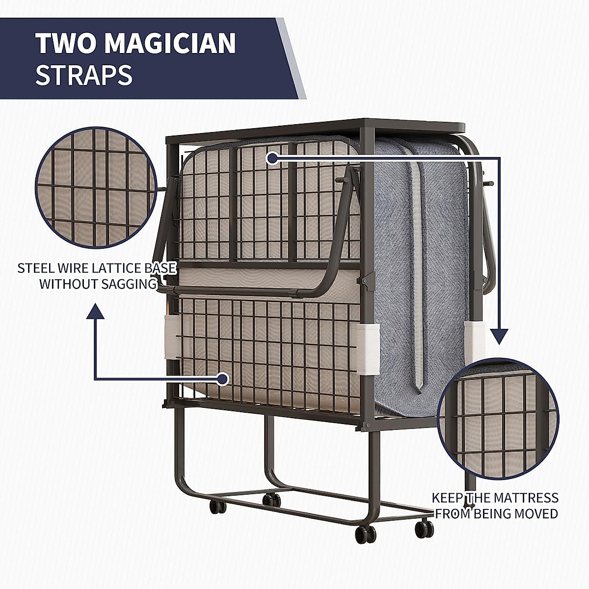 ijuicy Folding Bed,75" x 38" Rollaway Bed with 5" Upgraded Thickness Mattress for Adults,High Rebound Foam Filling,Folding Bed with Storage Cover,Steel Frame w/4 Movable and Lockable Wheels,Headboard
