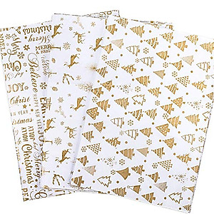 Whaline Christmas Gold Gift Tissue Wrap Paper Set, 120 Sheets Xmas Tree, Reindeer, Snowflake Design for Holiday Wrapping Paper DIY and Craft, 14" x 20"
