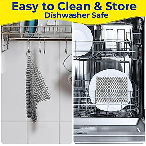 Amagabeli Cast Iron Cleaner 8"x6" Rectangle Metal Scrubber with Hanging Ring 316 Premium Stainless Steel Chainmail Scrubber for Cast Iron Pans CS03