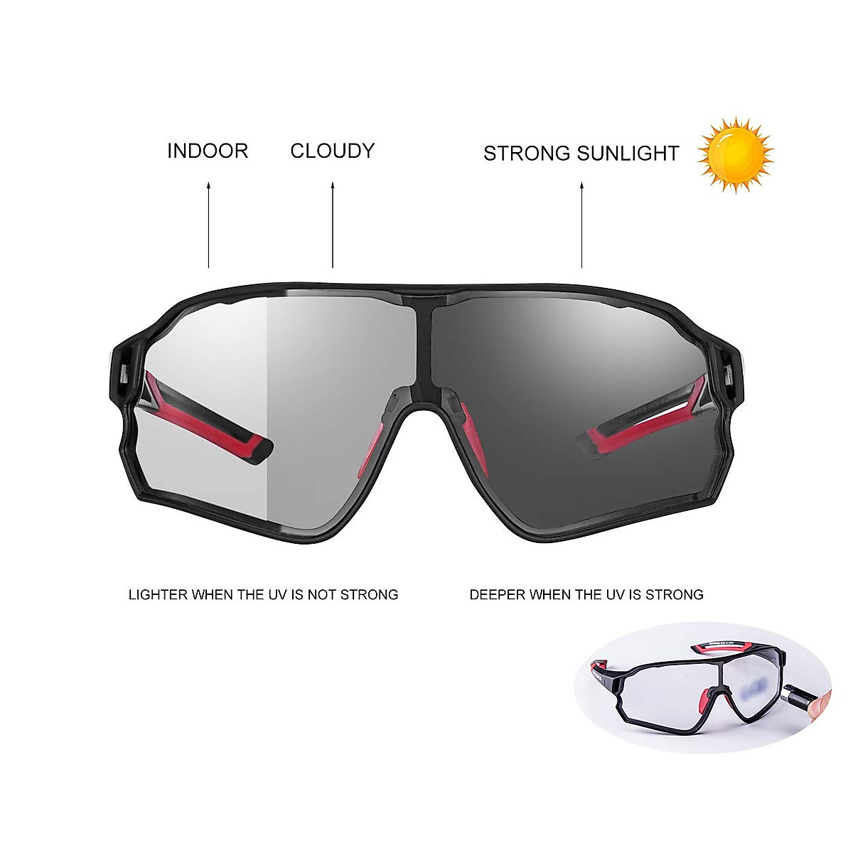 ROCKBROS Photochromic Sunglasses for Men Cycling Sunglasses Sports Bike Glasses