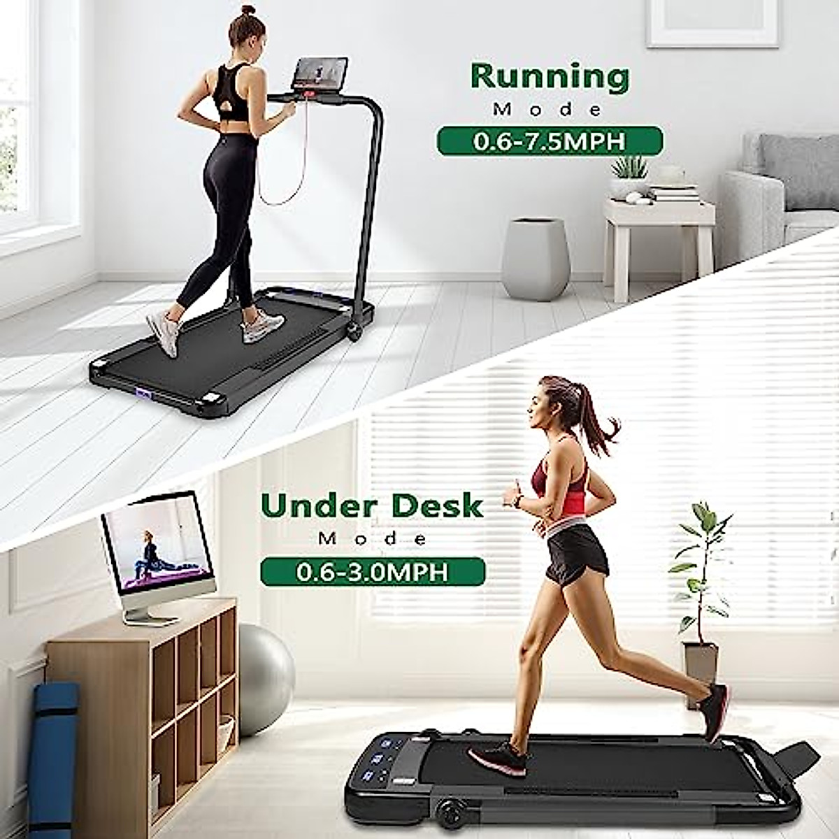 Murtisol 2 in 1 Folding Treadmill, 2.25HP Under Desk Electric Treadmill, Installation-Free with APP, Remote Control and LED Display, Portable Walking Machine for Home, Office & Gym,Black