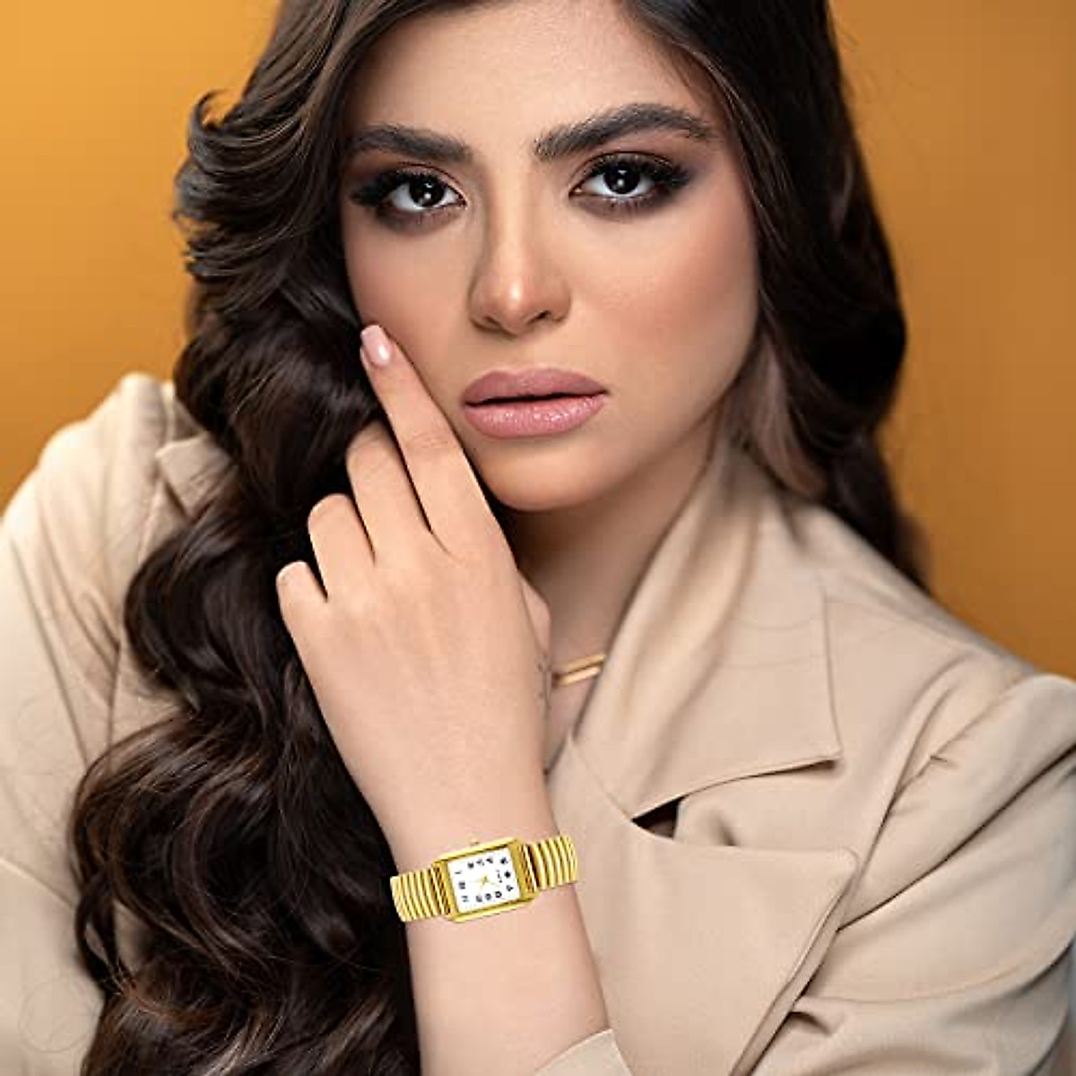 JewelryWe Women's Ultra Thin Easy Reader Watch with Elastic Strap, Golden/Silver Square Watch, for Valentine's Day