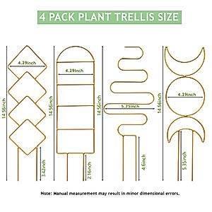 4 Pcs Trellis for Climbing Plants Indoor, Gold Trellis for Potted Plants Accessories Houseplant Trellis for Climbing Plant Support Mini Trellis for Potted Plants Hoya Vines Monstera (4PCS Gold)