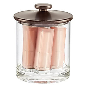 mDesign Small Modern Apothecary Storage Organizer Canister Jars - Acrylic Containers for Bathroom, Organization Holder for Vanity, Counter, Makeup Table, Lumiere Collection, 2 Pack, Clear/Bronze