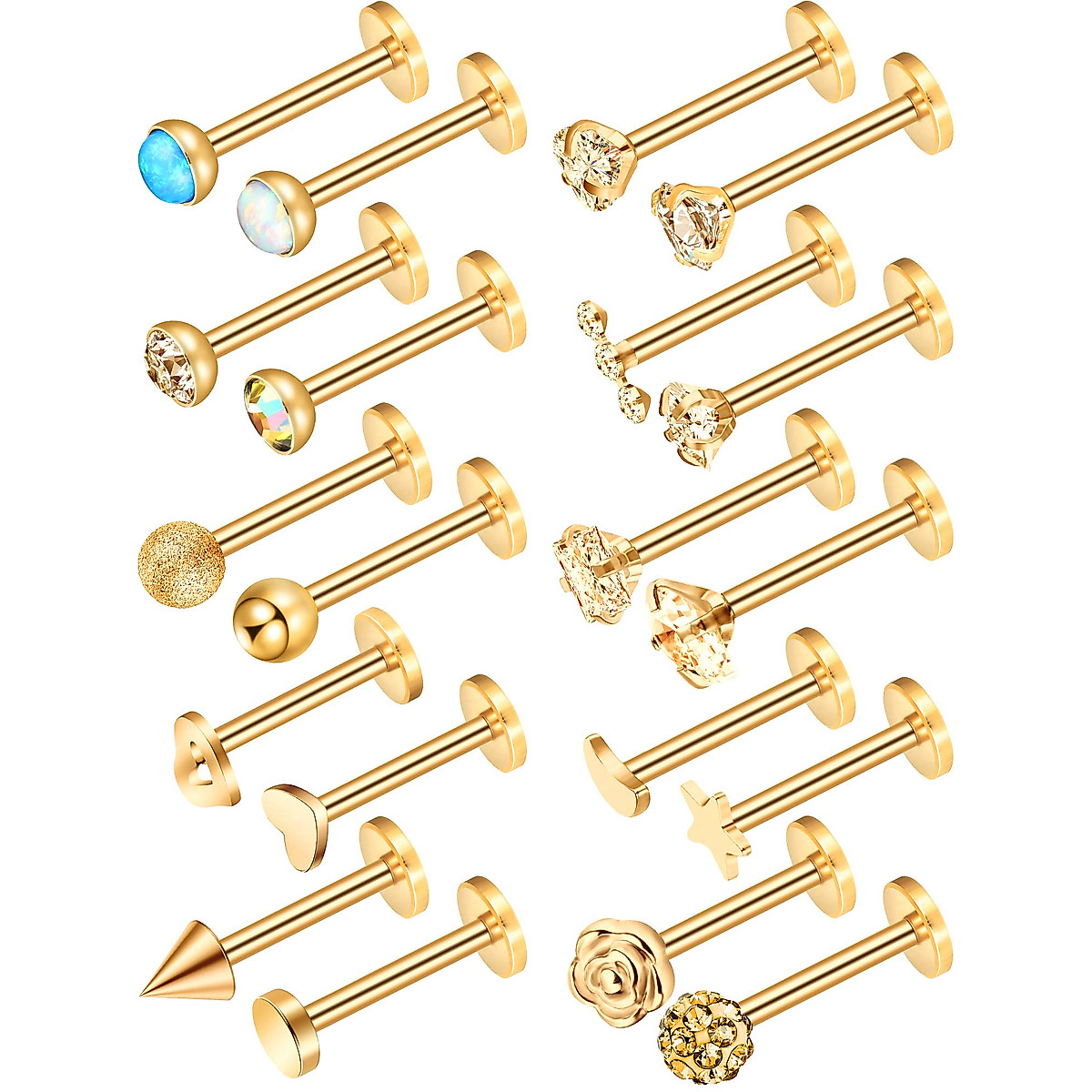 Blulu 20 Pcs 16g Stainless Steel Nose Studs Straight Nose Rings Body Piercing Jewelry 20 Styles for Women Men