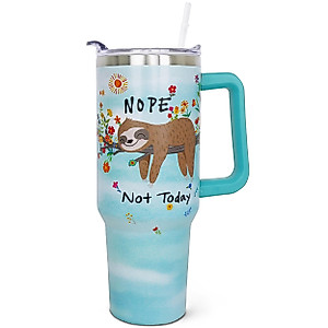 ZNYYZYBA 40 oz Tumbler with Handle and Straw Sloth Tumbler with Handle Insulated Leak Proof Travel Coffee Mug, Reusable Sloth Gift Tumblers