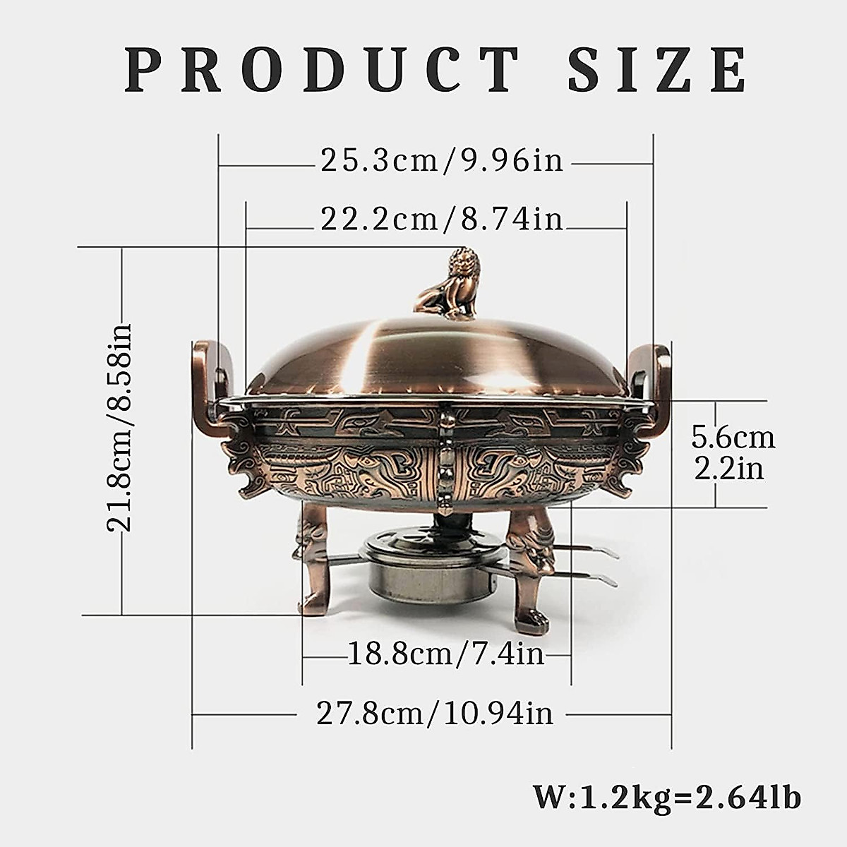 Commercial Round Chafing Dish,4 Pack Stainless Steel Chafers and Buffet Warmers Sets with Pans and Fuel Holders, for Wedding, Parties, Banquet, Catering Events,Red coppery,(1.8L)