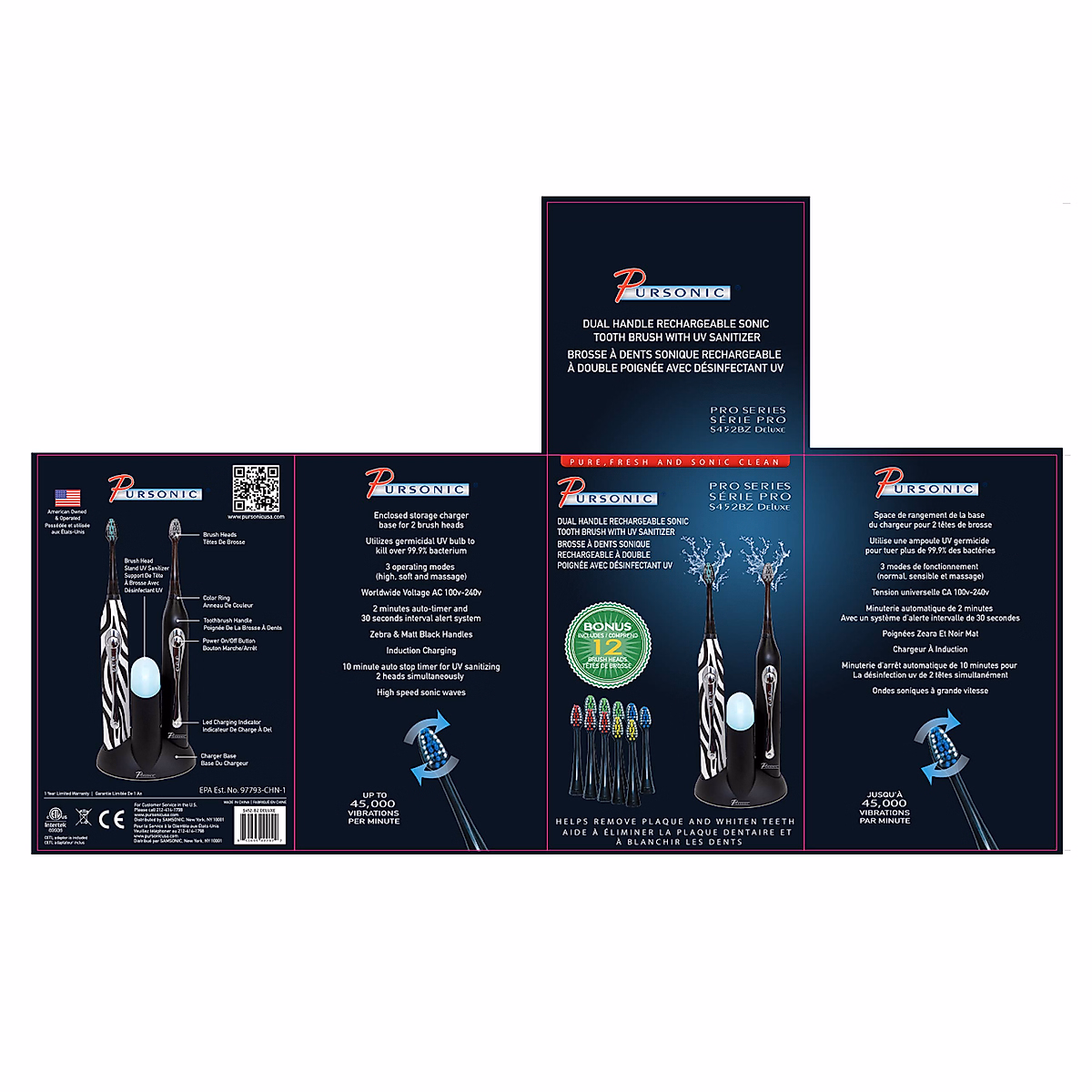 Pursonic S452BR Dual Handle Sonic Toothbrush with UV Sanitizer