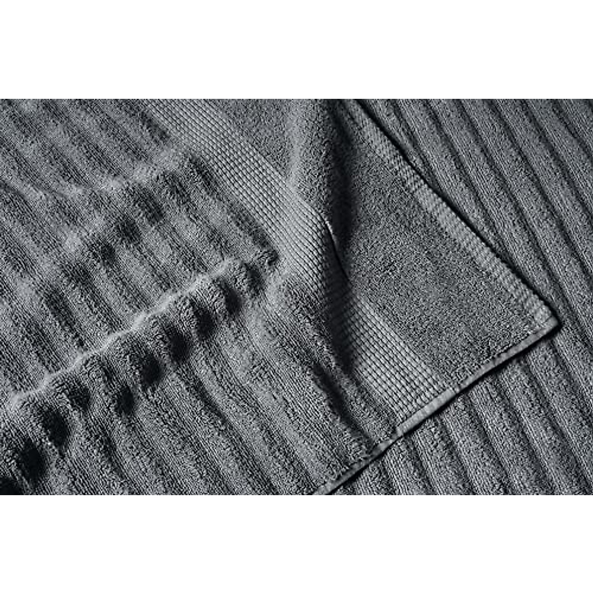 LANE LINEN Ribbed Space Grey Bath Towels for Bathroom Set- 100% Cotton Bath Towel Set, Bathroom Towels Set, Quick Dry, Luxury Towels, 2 Bath Towels, 2 Hand Towels, 2 Wash Cloths - 6 Piece Set