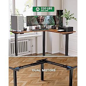 Marsail Corner Stand Up Desk Adjustable Height with 4-in 1 Electical Outlet, L Shaped Electric Standing Desk with Headphone Hook, Stand up Desk for Home Office Sturdy Writing Workstation Rustic