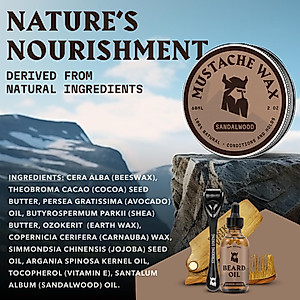 Striking Viking Mustache Wax & Comb Kit - Beard & Mustache Care for Men with Strong Hold Natural Beeswax - Tame, Style & Groom, Sandalwood Scent, 2 Ounce