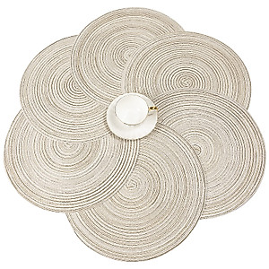 SHACOS Round Placemats Set of 6 Braided Circle Place Mat Washable 15 inch Table Mats for Kitchen Dining Table Mixed Color (Ivory, 6)