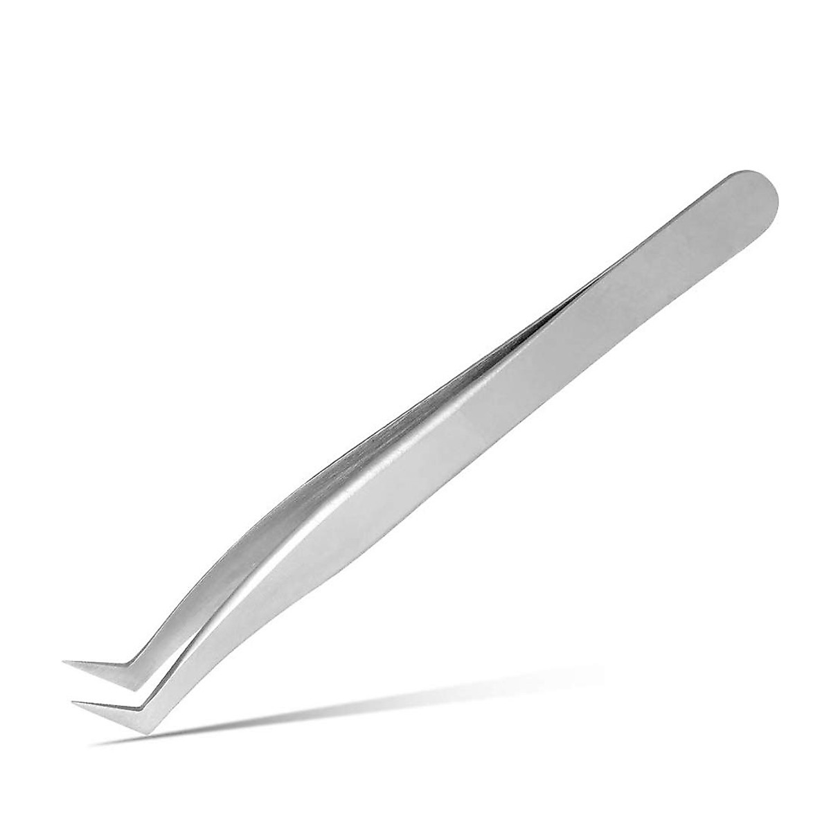Volume Eyelash Extension Tweezer - FEITA Professional Angled Curved Pointed L-Shaped Precision Tweezers for 3D 4D 6D Lashes Extension - Silver