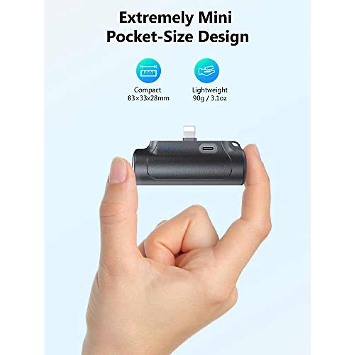 Abnoys Portable-Charger-Power-Bank - 8000mAh Mini Power Bank Ultra Compact Portable Phone Charger Battery Pack Compatible with iPhone Comes with a Type-C Conversion Interface (Black)