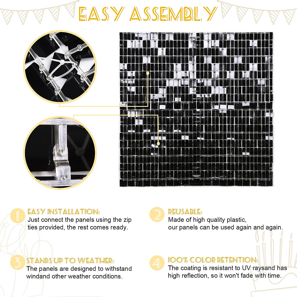 Black Shimmer Wall Backdrop 6ftx4ft Square Sequin Shimmer Backdrop for Birthday Anniversary Wedding Engagement Halloween Backdrop Decor