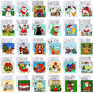 Tenceur 30 Pcs Pre Drawn Stretched Canvas 8 x 8 Inch Pre Drawn Canvas for Painting Coloring Canvas Preprinted Canvas to Paint for Adults Kids Party Favor DIY Art Supplies (Santa Claus)