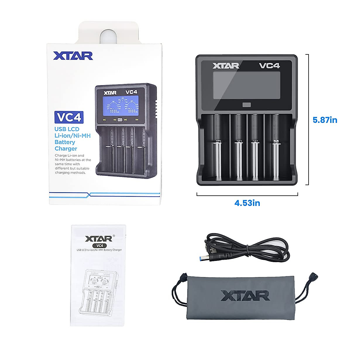 XTAR VC4 Charger for Lithium-ion and Ni-MH Batteries (Authentic USA Version)