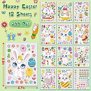 AOWDIAO 12 Sheets Easter Window Clings - 366 Reusable Double-Sided Static Window Stickers - Holiday Home Easter Decorations for Glass Windows, Classroom, Office - Large 12x9 Inch Easter Decals