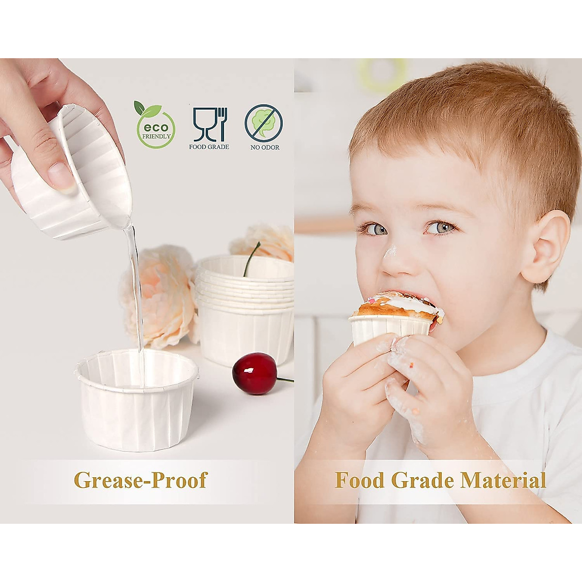 White Cupcake Liners, 100pcs Muffin Baking Cups,Ramekin Holders, Heavy Duty Oil-proof Wrappers for Wedding,Birthday,Party,Baby Showers,Gift for Valentine's Day