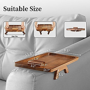 Acacia Wood Couch Arm Table, Sofa Arm Tray with 360° Rotating Holder, Sofa Arm Table for Couch, Couch Arm Tray, Sofa Armrest Tray, Ideal Gift for Eating and Drink