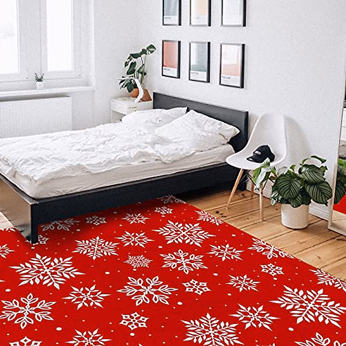 Christmas Area Rugs Living Room Floor Mat Christmas Snowflake Red Texture Collection Non-Slip and Washable Carpets for Indoor Bedroom Kids Room Home Decor, 2x3 Feet