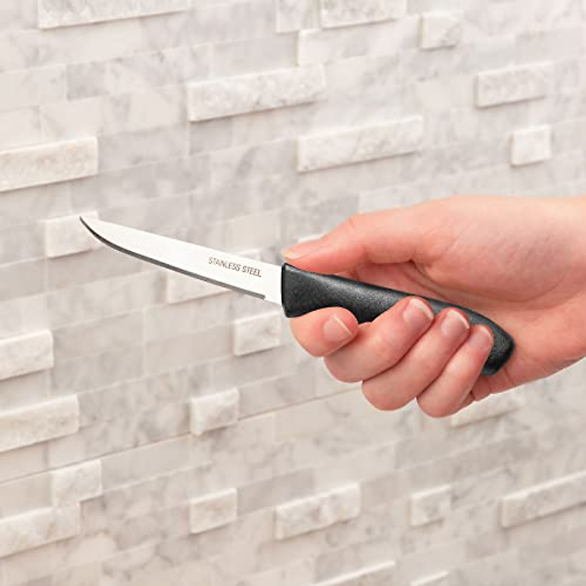 Brenium Paring and Garnishing Knife, 12-Piece Set, Knives with Straight Edge 3 Inch Blade, Stainless Steel, Spear Point, Fruit and Vegetable Cutting and Peeling, Black