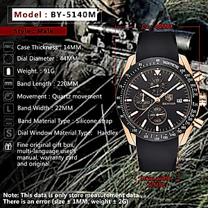 BENYAR - Stylish Wrist Watch for Men Silicone Strap Watches Quartz Movement, Waterproof and Scratch Resistant, Analog Chronograph Business Watch Mens Gift.