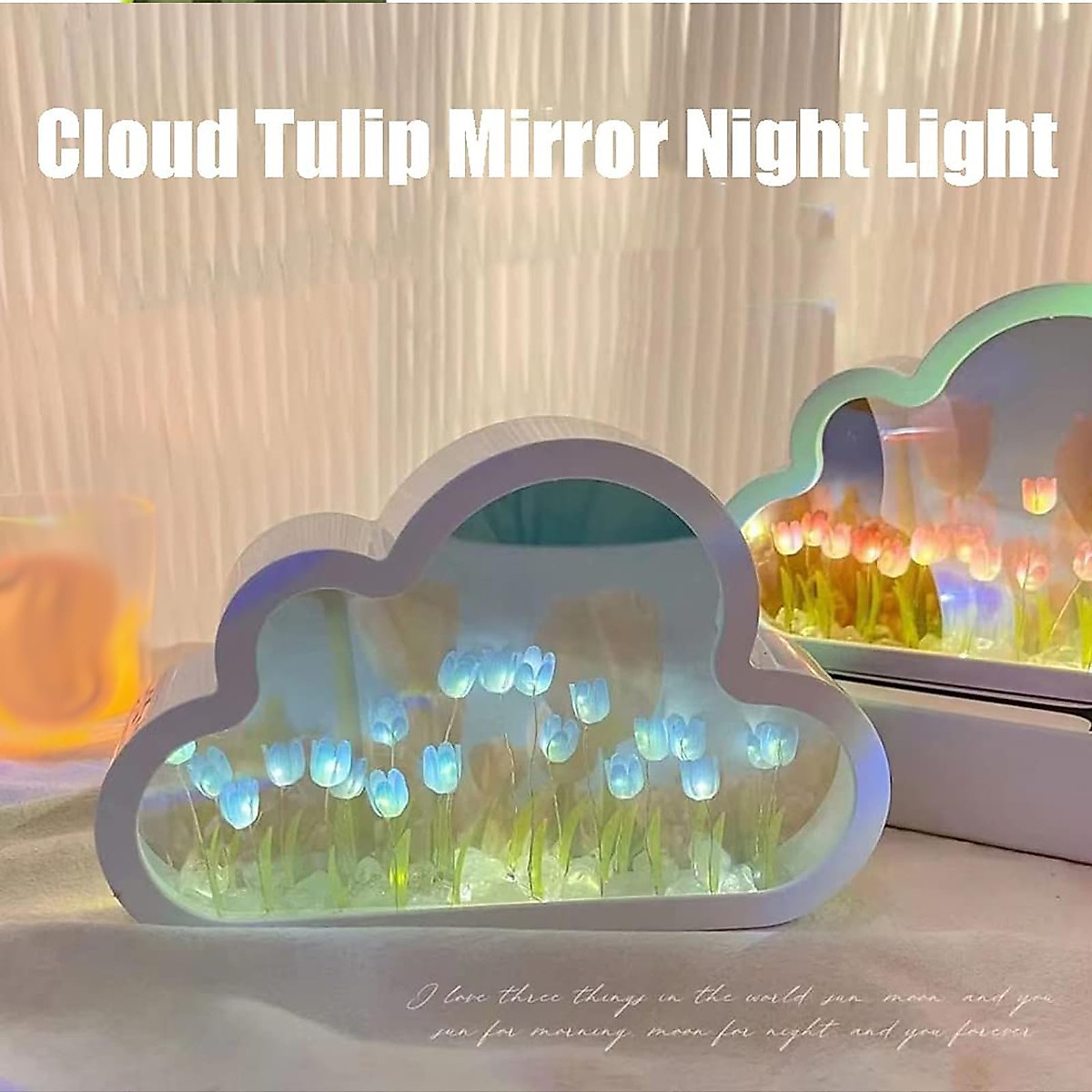 Xebular Forever Cloud Mirror Tulips - Tulip Night Light, Cloud Mirror Tulip Night Lamp (Pink)