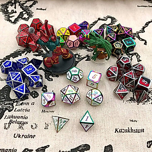DND Metal Dice Set Enamel dice 7 Die Polyhedral Dice Set DND Dice Role Playing Game Dice Set with Storage Bag for RPG Dungeons and Dragons D&D Math Teaching