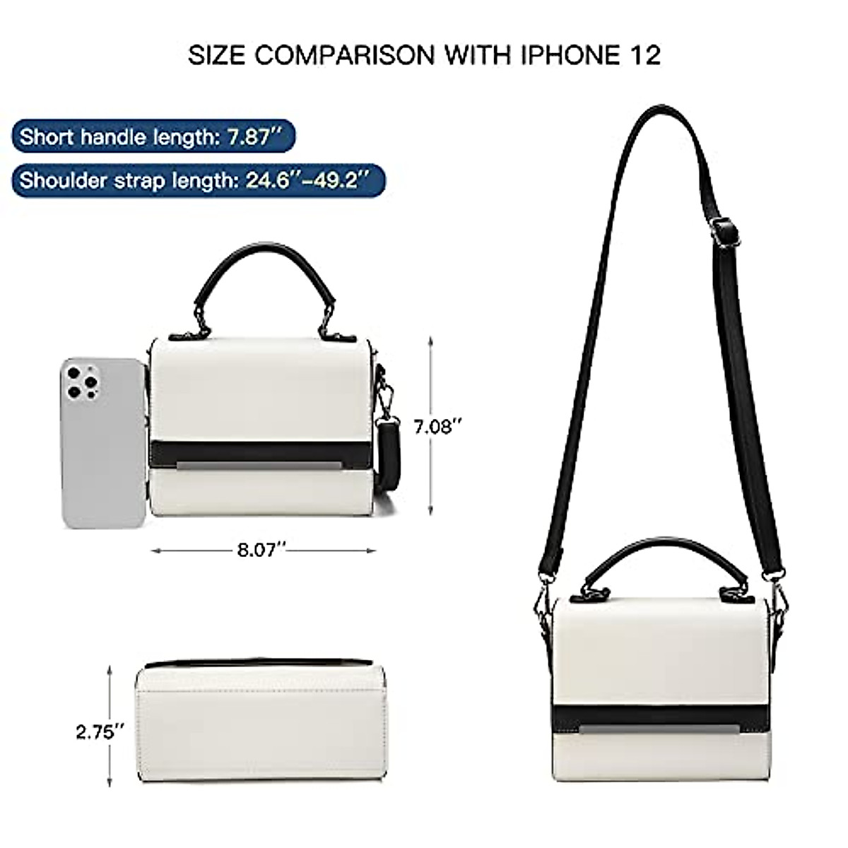 HARRELSA Small Crossbody Handbags Top Handle Satchel Purse for Women Little Handbag with Adjustable Long Shoulder Strap (White)