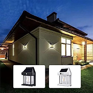 Solar Powered Outdoor Wall Lights, Sunrise and Sunset Motion Sensor, LED Exterior Wall Lights, Warm White Light, Fence, Three Lighting Modes, Exterior Front Porch Security Light Wall Ornament (White)
