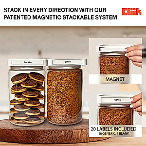 Cliik 3-Pack Magnetic Stackable Kitchen Containers, Jars for Organization and Storage, Kitchen Storage & Pantry Organizer with Lid, Shatterproof, Leakproof & Airtight