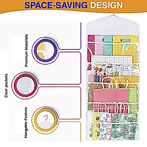 ProPik Hanging Double Sided Gift Bag Storage Organizer with Multiple Front and Back Pockets - Organize Your Gift Wrap, Tissue Paper, and Paper Bags 38 x 16 Inch PVC (White)