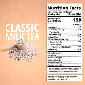 Classic Milk Tea Protein Powder | 25g Grass-Fed Whey Protein Isolate Powder | Gluten-Free & Soy-Free Bubble Tea Protein Drink | Real Ingredients & Lactose-Free | 19 Servings