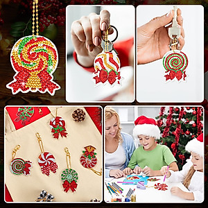 15 Pieces Christmas Diamond Painting Keychain Diamond Painting Ornaments 5D DIY Diamond Painting Keychain Hot Cocoa Christmas Diamond Art Ornaments for Kids Christmas DIY Crafts (Candy)