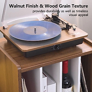 Artswish Record Player Stand Mid Century Turntable Table Vinyl Record Storage Table with 4 Cabinet, Walnut Record Display Table for Living Room Bedroom