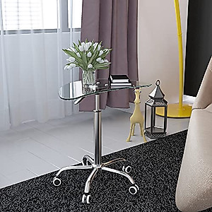 AMNOOL Glass Desk with Lockable Wheels Roller Desk with Stainless Steel Legs Height Adjustable Glass Desk Suitable for Computer Desk, Bedroom, Balcony, Classroom, Lecture Hall