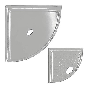 Questech Décor 8 Inch Corner Shower Shelf and 5 Inch Shower Caddy Foot Rest, Metro Flatback Wall Mounted Bathroom Shower Organizer, Cool Gray