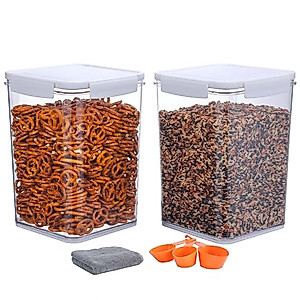 Large Airtight Pet Food Storage Containers with lids 5.2L /176oz,2 Pack Crystal Clear BPA Free Plastic Canisters for Dogs and Cats Storage Bin