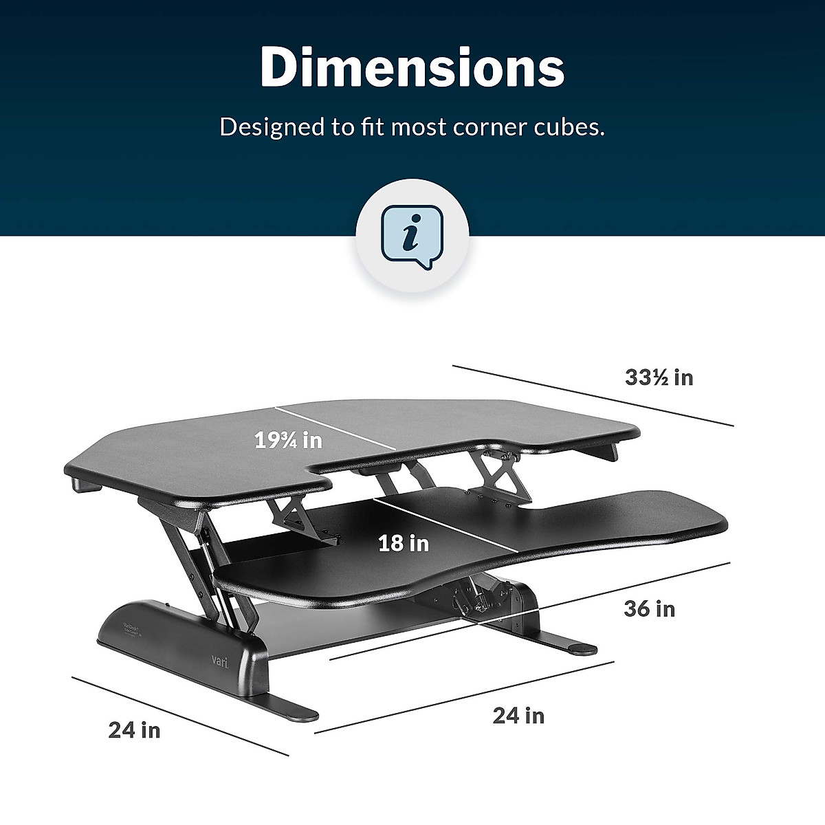 Vari - VariDesk Cube Corner 36 - Cubicle Standing Desk Converter for Dual Monitors - Home Office Desk with 11 Height Adjustable Settings, Spring-Assisted Lift, Weighted Base - Fully Assembled, Black
