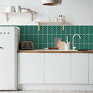 Peel and Stick Tiles Green Twill Pattern Kitchen Mosaic Wall Tiles Self-Adhesive DIY Backsplash Stick-on Vinyl Wall Tiles for Kitchen and Bathroom 10" X 10" Each, 4 Sheets Pack (Green-Twill)