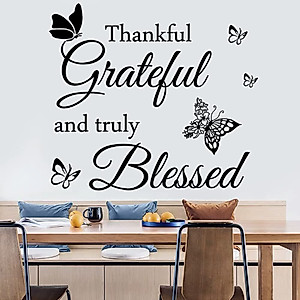 Wall Decal Quote Faith Vinyl Lettering Thankful Grateful and Truly Blessed Inspirational Quote Wall Decor Wall Stickers for Home Decor Living Room Kitchen Office Wall Decoration.