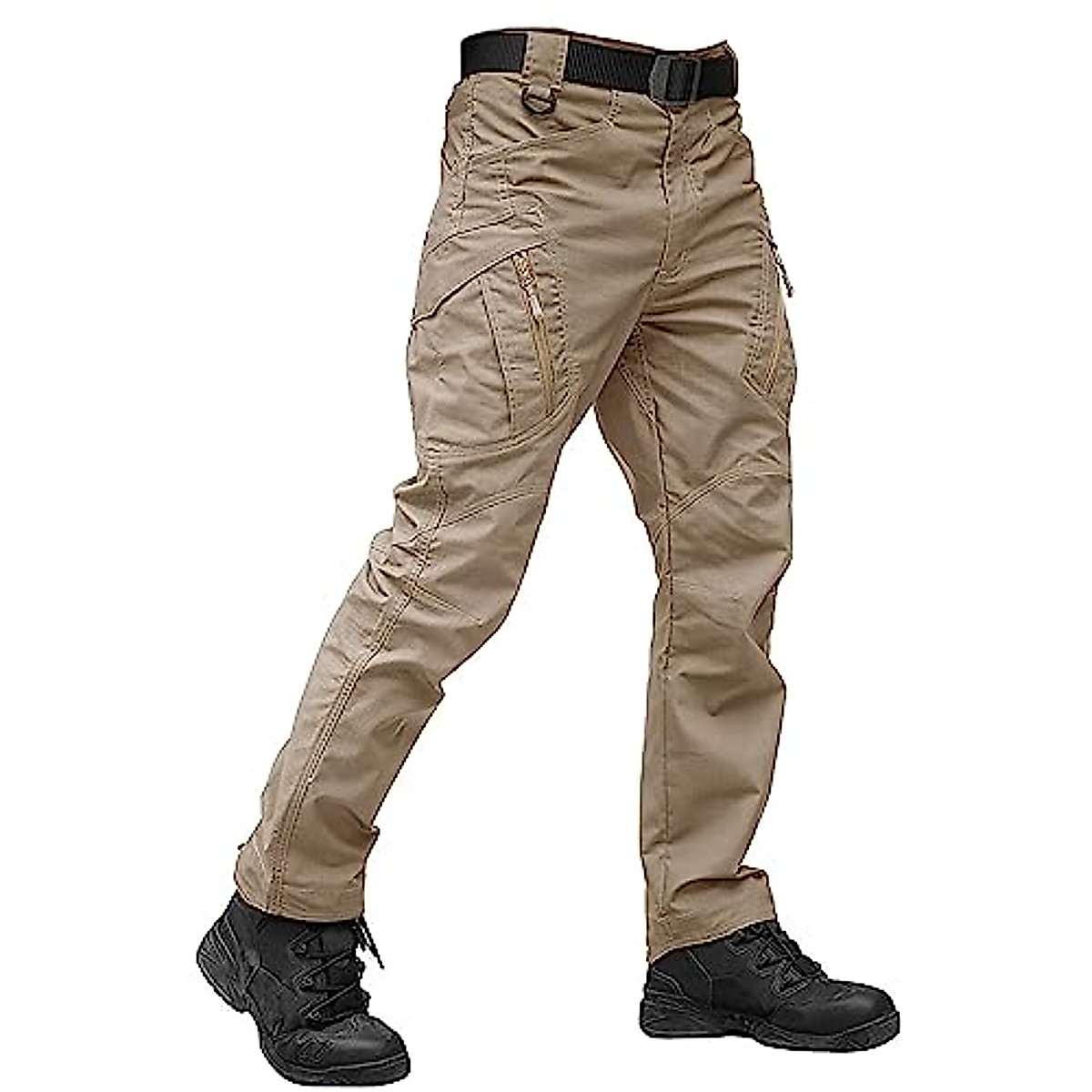 TACVASEN Mens Hiking Cargo Pants Military Pants Men Adventure Pants Windproof Hunting Pants Quick-Dry Outdoor Trousers Waterproof Tactical Pants Khaki