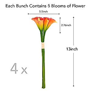 Softflame Artificial/Fake/Faux Flowers - Calla Lily Bunches Orange Color, Pack of 4, Totally 20 Heads, for Wedding, Home, Party, Restaurant