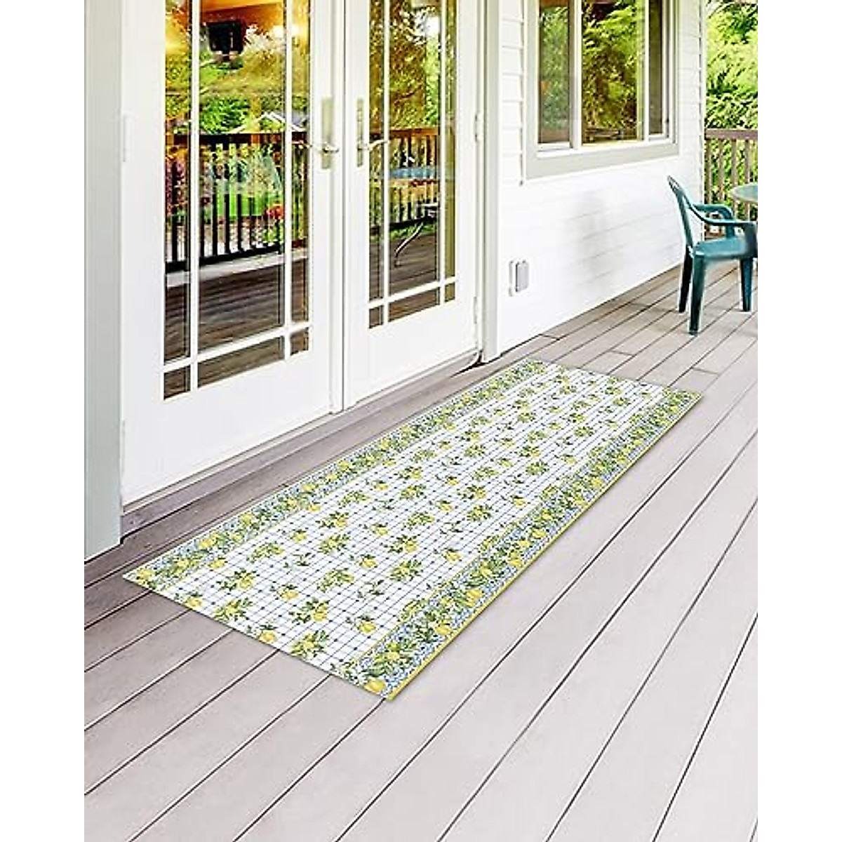KITHOME Front Door Mat Blue Tile Background Lemon Indoor Outdoor Entrance Doormat Washable Floor Mats for Front Door Bathroom Kitchen Runner Rugs 16x47 Inch