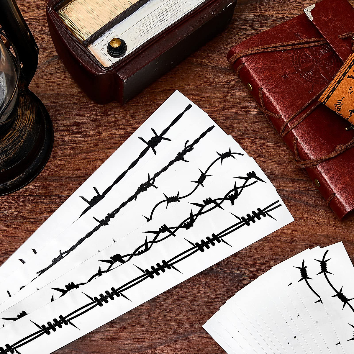 20 Pcs Barbed Wire Temporary Tattoos Barbed Fake Wire Tattoo Removable Black Arm Tattoo Stickers for Men Women Kids Halloween Costume Supplies Totem Body Art