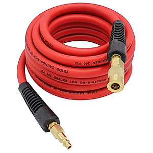 YOTOO Hybrid Air Hose 3/8-Inch by 25-Feet 300 PSI Heavy Duty, Lightweight, Kink Resistant, All-Weather Flexibility with 1/4-Inch Brass Male Fittings, Bend Restrictors, Red