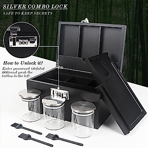 Wood Box with Lock,Bamboo Storage Box with Removable Tray and Jars,Decorative Box Set for Friends,Families.